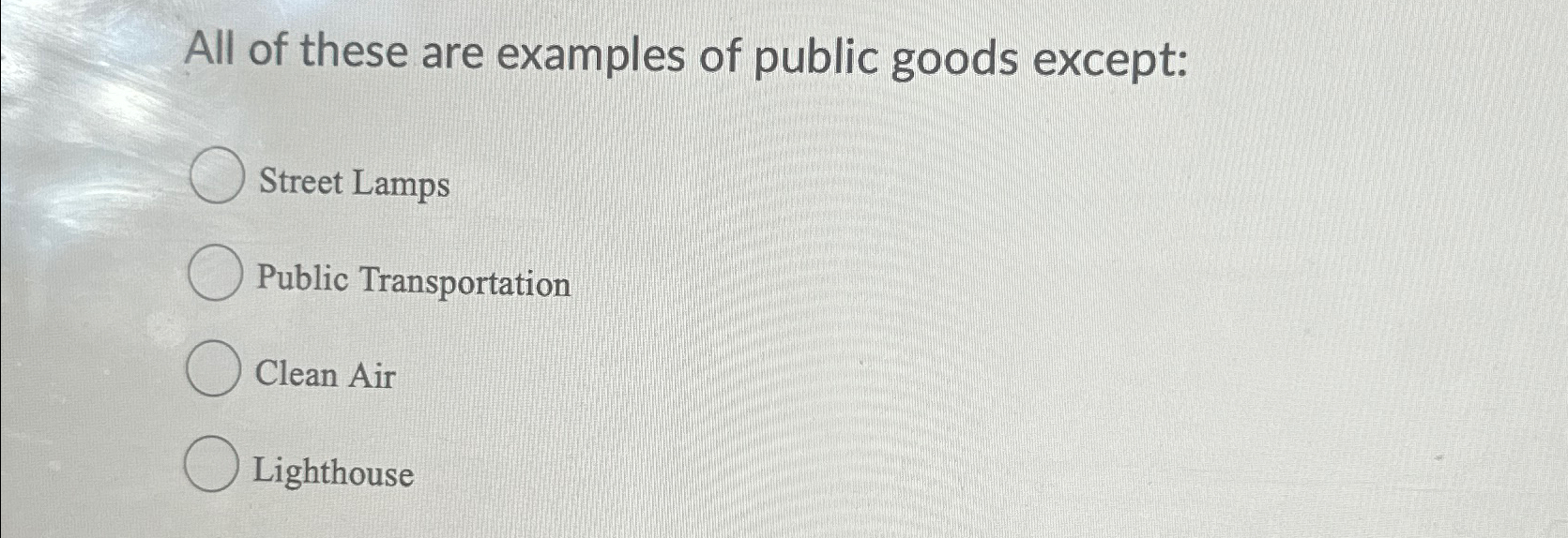 Solved All of these are examples of public goods | Chegg.com