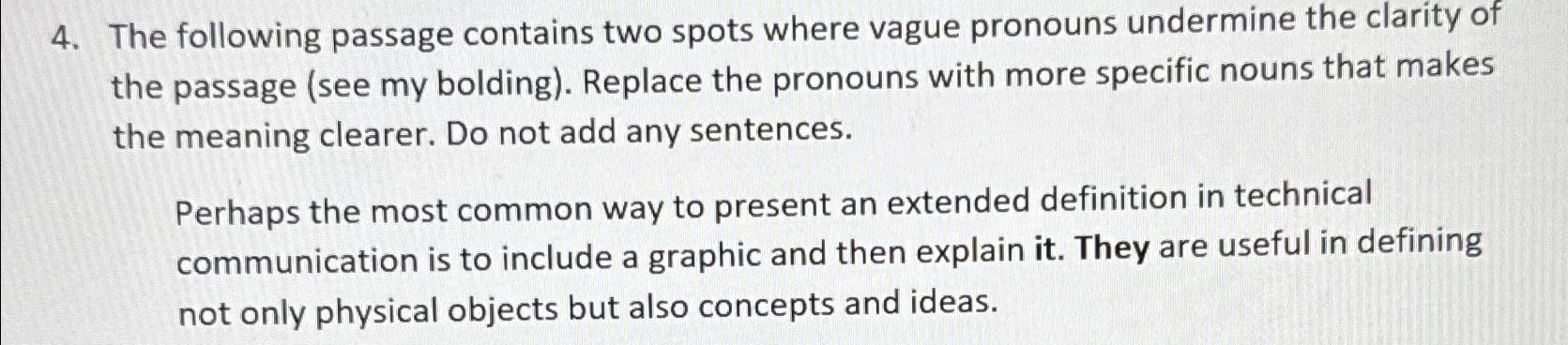 Solved The following passage contains two spots where vague | Chegg.com