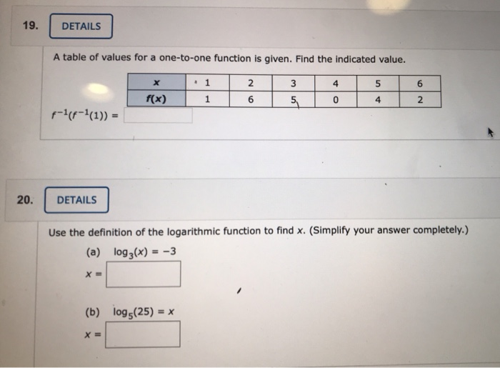 Solved 19. DETAILS A table of values for a one-to-one | Chegg.com