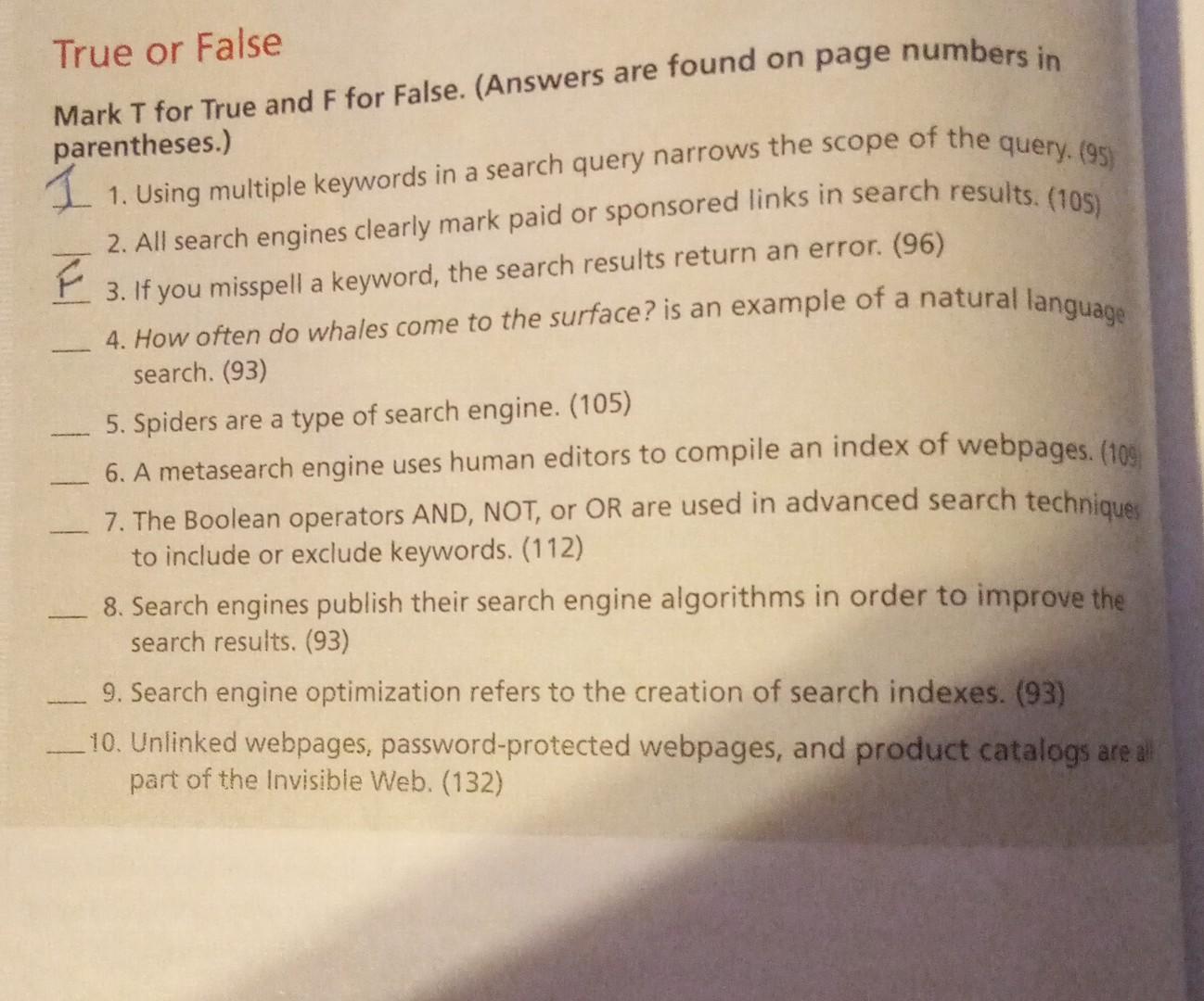 Solved True or False Mark T for True and F for False. | Chegg.com