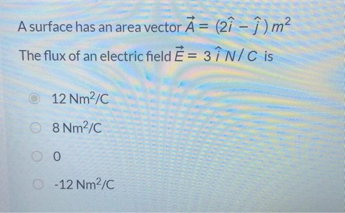 Solved A surface has an area vector A=(2i^−j^)m2 The flux of | Chegg.com
