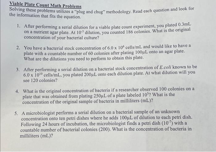 Solved Viable Plate Count Math Problems Solving these | Chegg.com