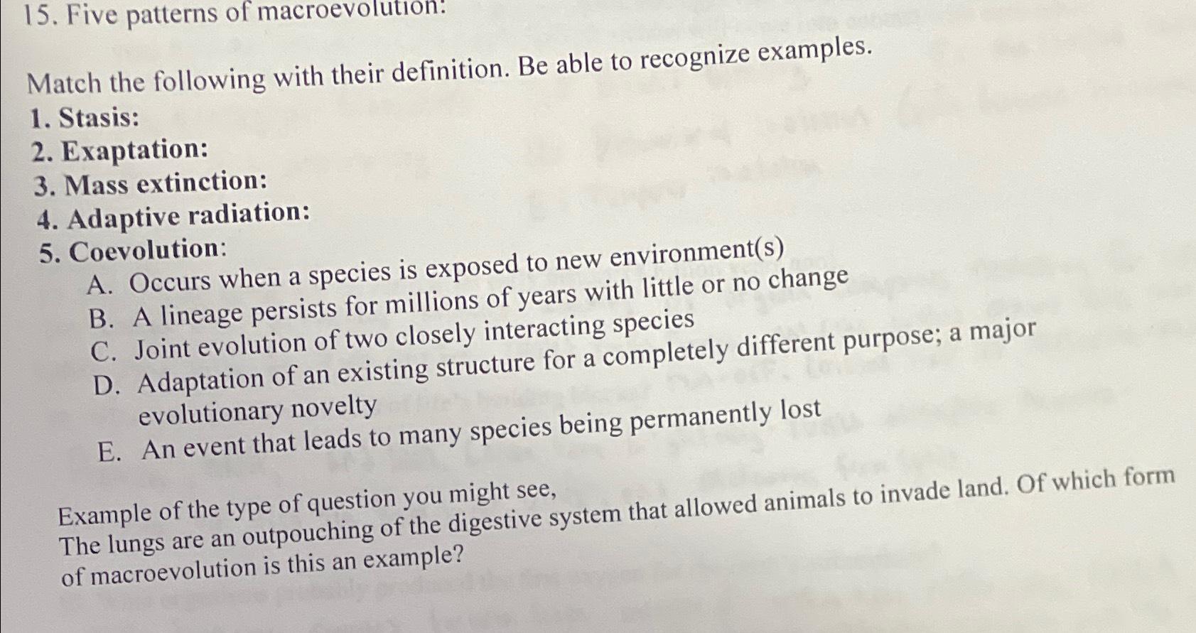 Solved Five patterns of macroevolution:Match the following | Chegg.com