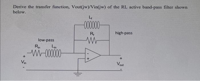 Solved Derive the transfer function, Vout(jw)/Vin(jw) of the | Chegg.com