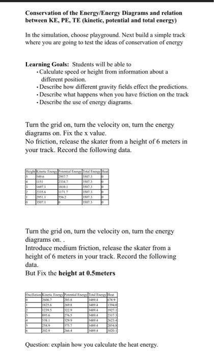 Solved Conservation of the Energy/Energy Diagrams and | Chegg.com