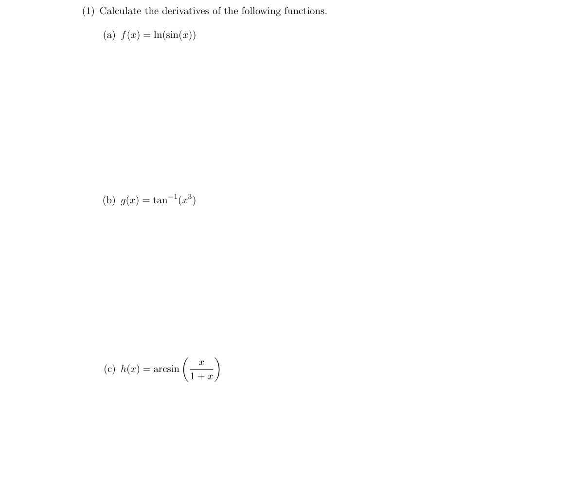 Solved (1) ﻿Calculate the derivatives of the following | Chegg.com