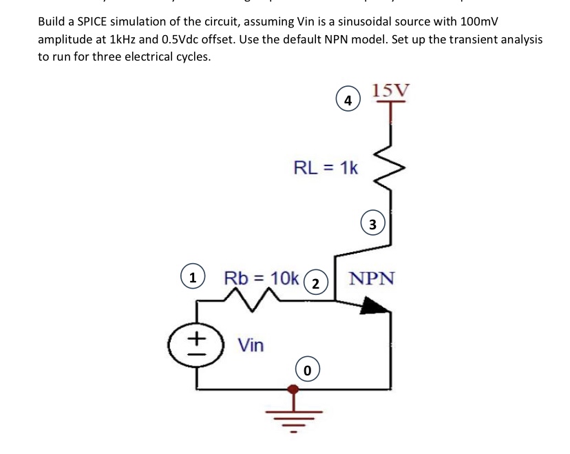 Solved Build a SPICE simulation of the circuit, assuming Vin | Chegg.com