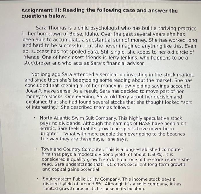 Solved Assignment III: Reading the following case and answer | Chegg.com