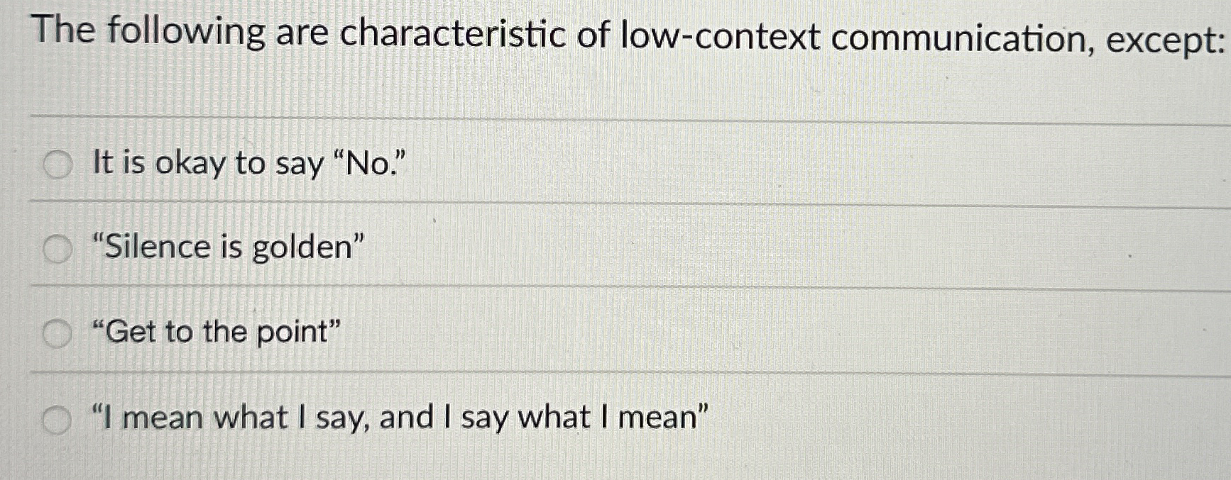 Solved The following are characteristic of low-context | Chegg.com