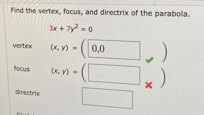 Solved Find the vertex, focus, and directrix of the | Chegg.com