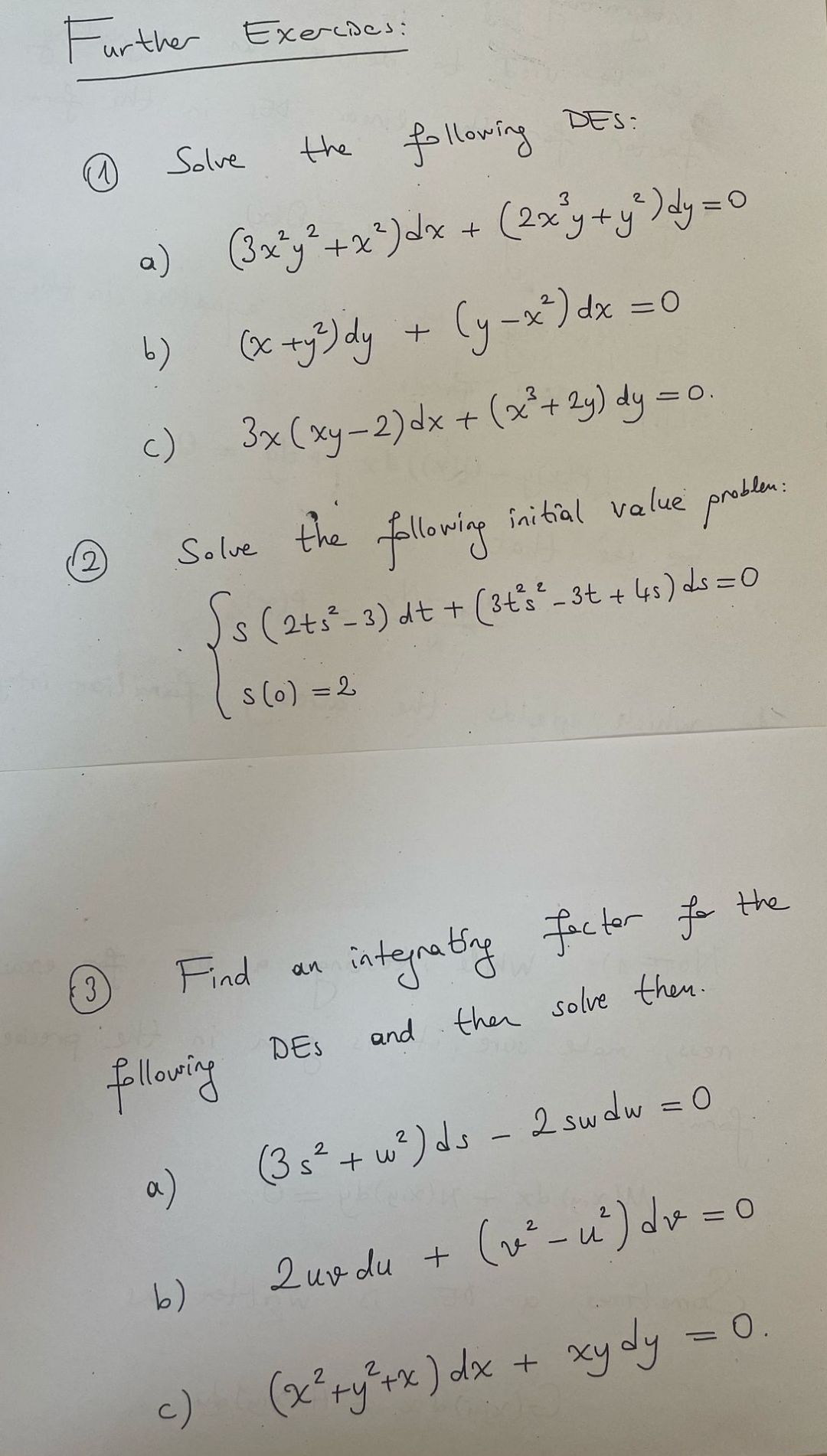 Solved Further Exercics:(1) ﻿Solve the following | Chegg.com
