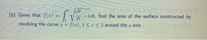 Solved PERS (b) Given that f(x) +2 - 1dt, find the area of | Chegg.com