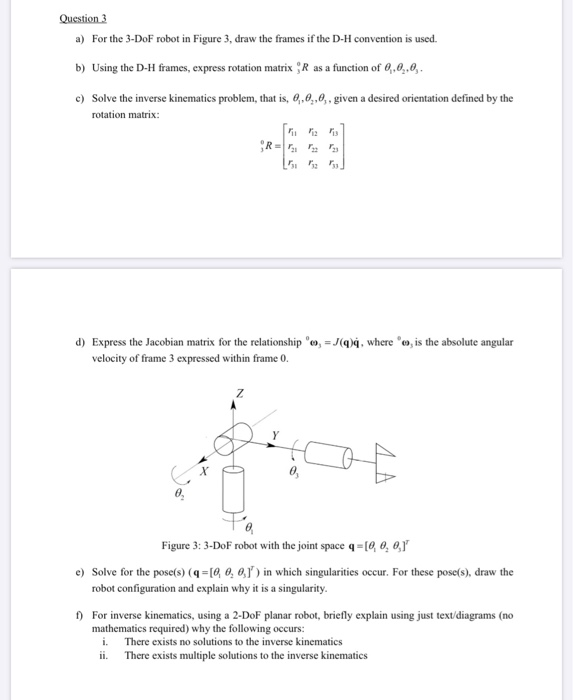 Solved Question 3 A For The 3 Dof Robot In Figure 3 Draw 
