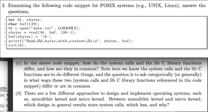 Solved 3. Examining the following code snippet for POSIX | Chegg.com