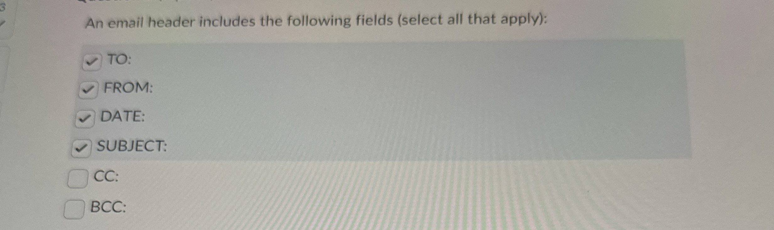 Solved An email header includes the following fields (select | Chegg.com