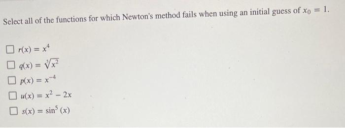 Solved Select all of the functions for which Newton's method | Chegg.com
