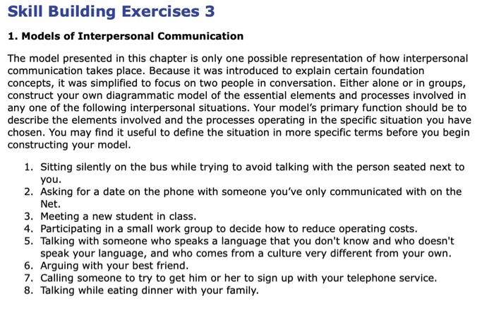1. Models of Interpersonal Communication The model | Chegg.com