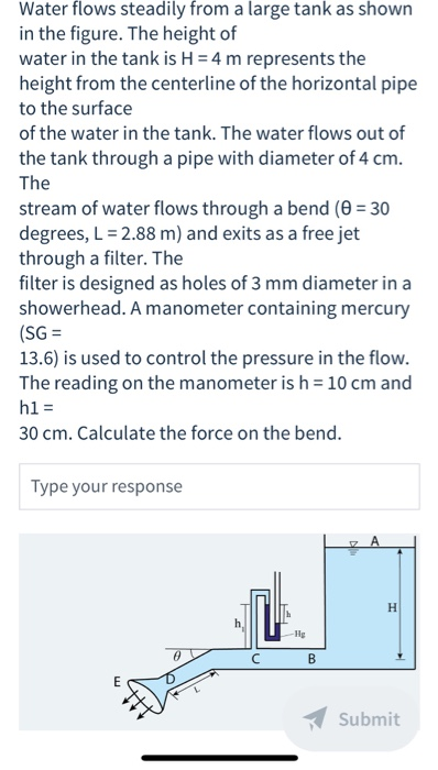 Solved Water flows steadily from a large tank as shown in | Chegg.com
