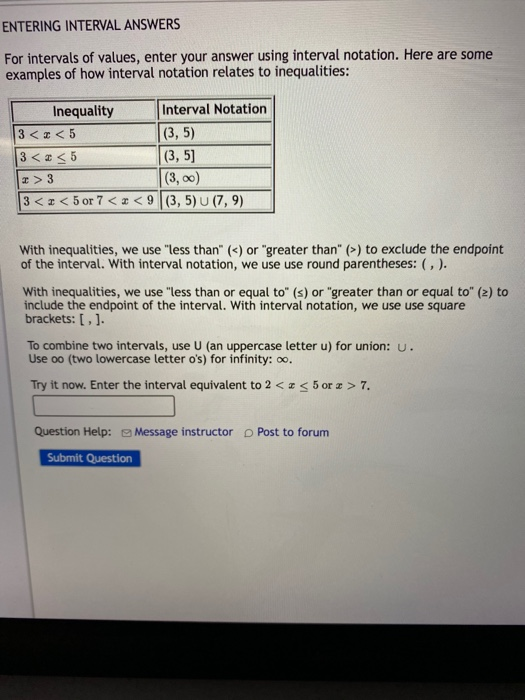 Solved ENTERING INTERVAL ANSWERS For intervals of values, | Chegg.com