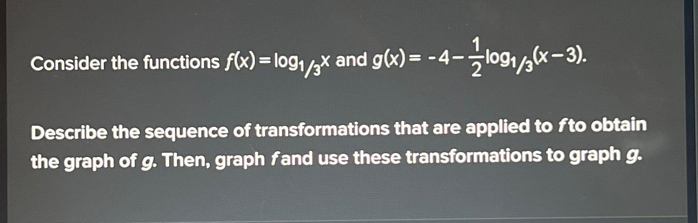 Solved Consider the functions f(x)=log13x ﻿and | Chegg.com