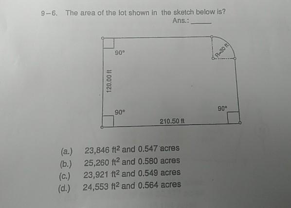 Solved The area of the lot shown in the sketch below | Chegg.com