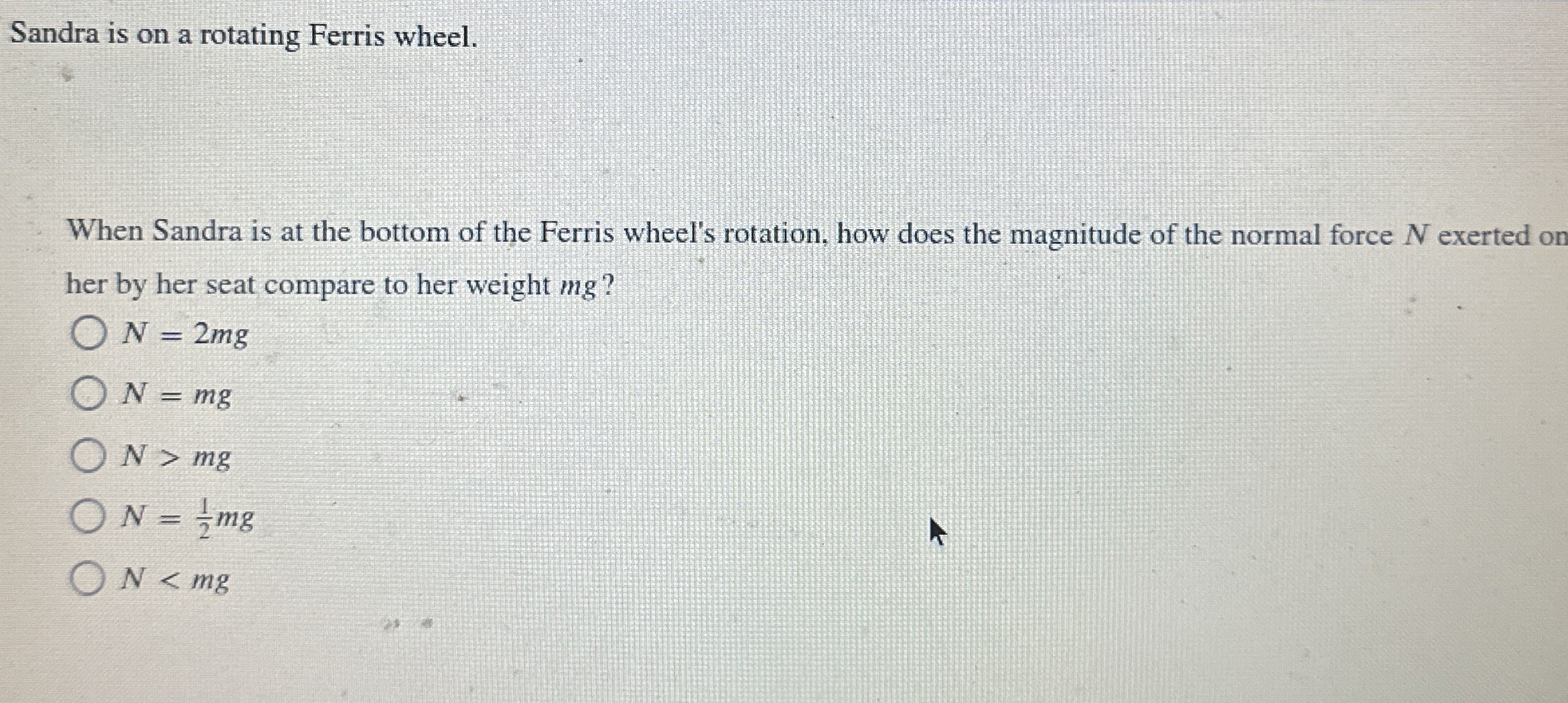 Solved Sandra is on a rotating Ferris wheel.When Sandra is | Chegg.com