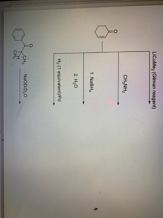 Solved LiCuMez (Gilman reagent) CH3NH2 1. NaBH4 2. H2O H2 (1 | Chegg.com