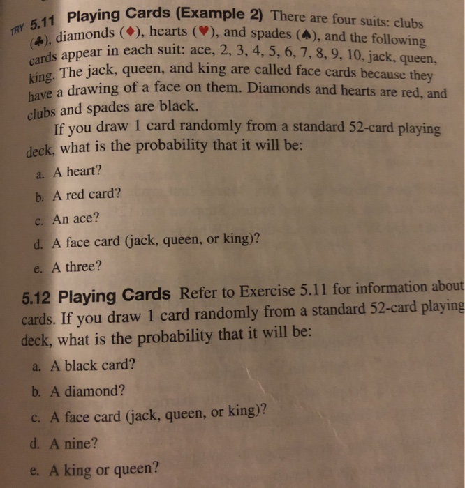 Solved TRY 5.11 Playing Cards (Example 2) There are four | Chegg.com