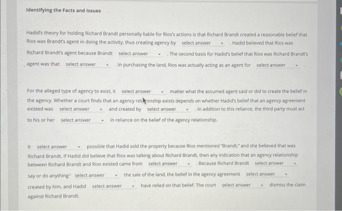 Hadid's theory for holding Richard Brandt personally | Chegg.com