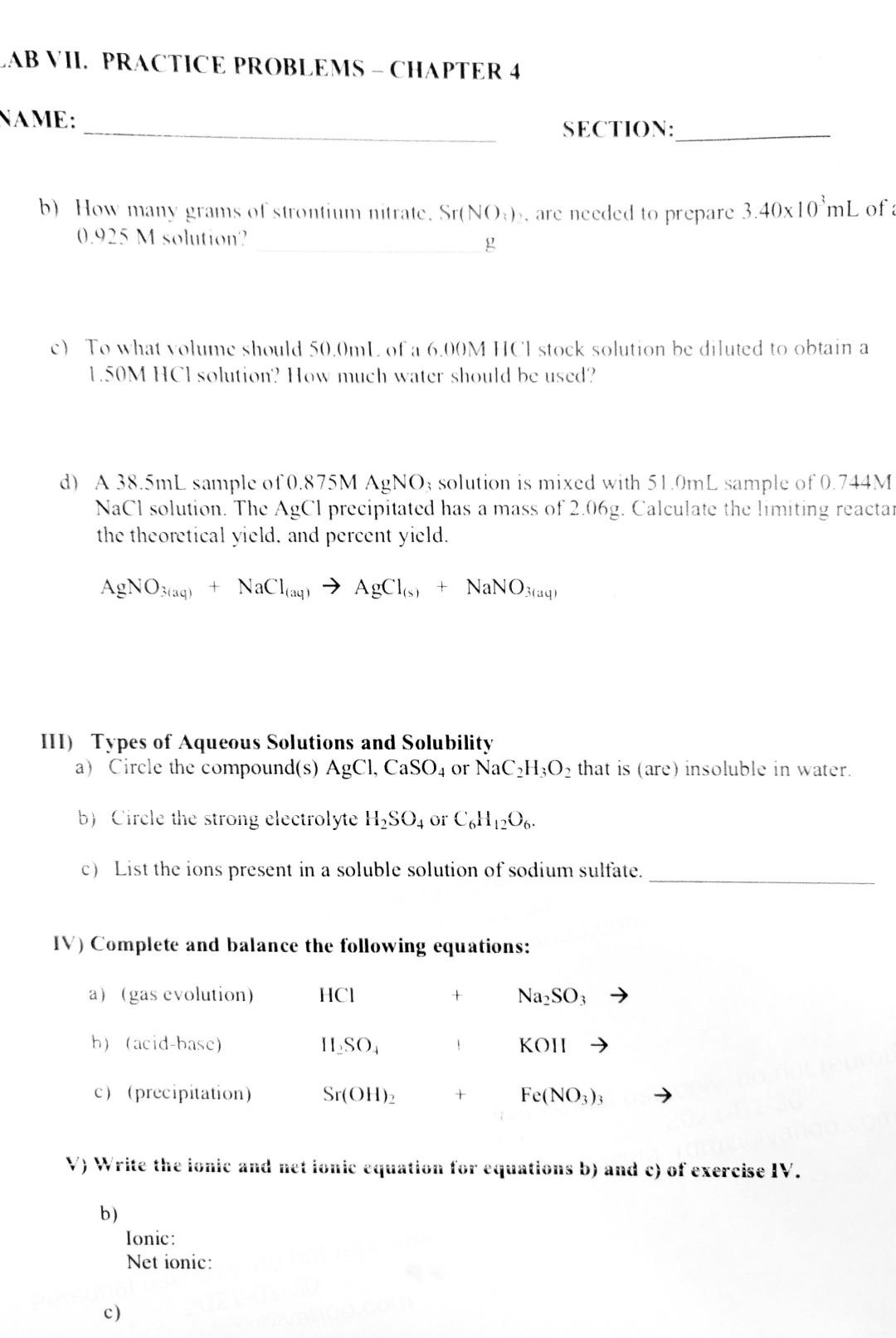 Solved LAB VII. PRACTICE PROBLEMS NAME: SECTION: PART D. | Chegg.com
