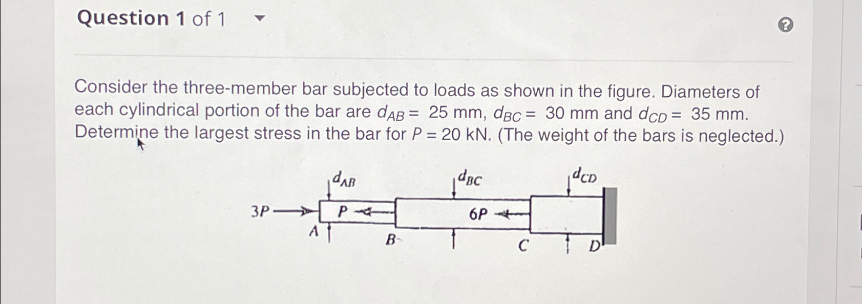 Solved Question 1 ﻿of 1Consider the three-member bar | Chegg.com
