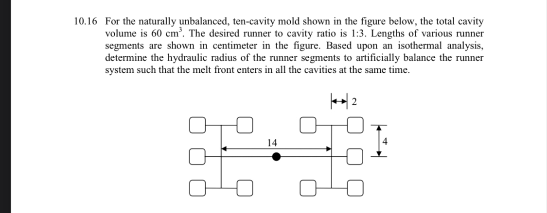 Solved 10.16 ﻿For the naturally unbalanced, ten-cavity mold | Chegg.com