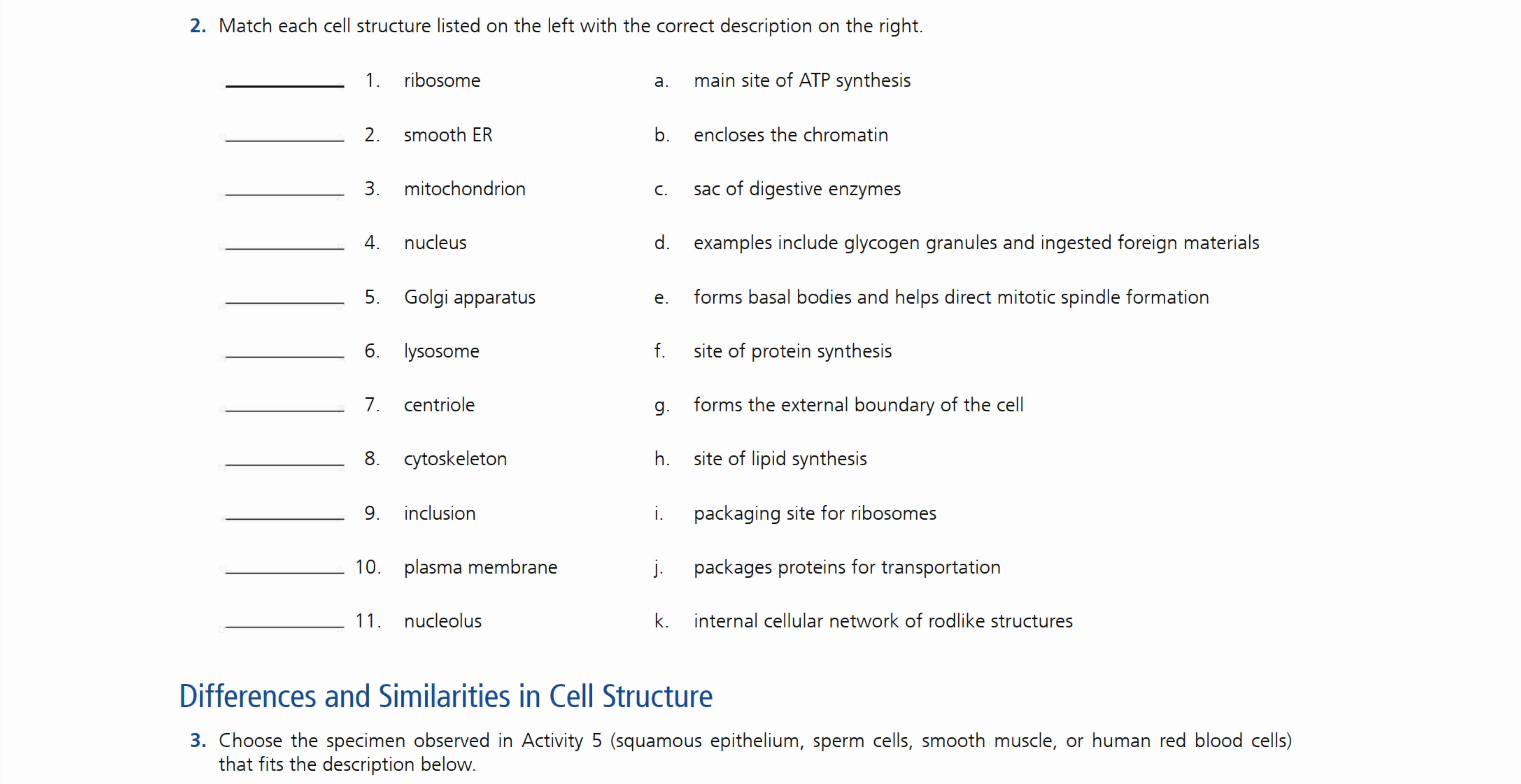 Solved 2. ﻿Match each cell structure listed on the left with | Chegg.com