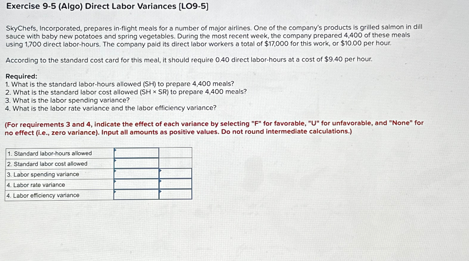 Solved Exercise 9-5 (Algo) ﻿Direct Labor Variances | Chegg.com