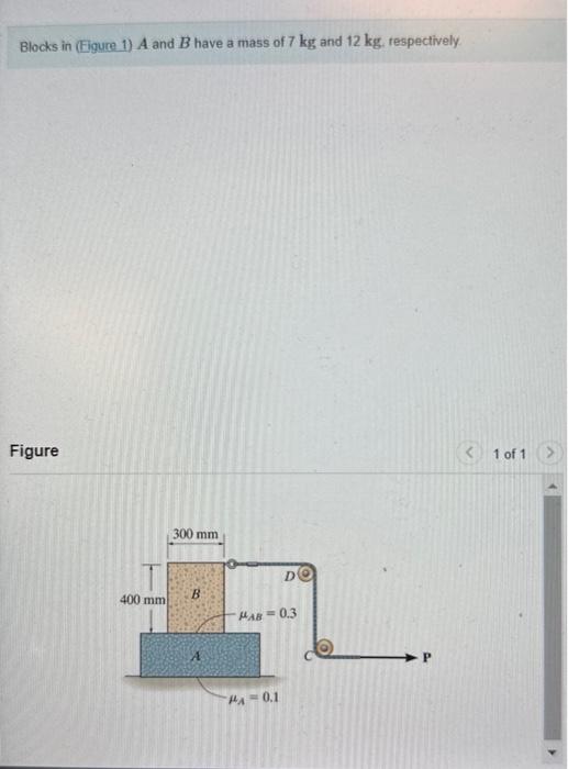 Solved Blocks in (Eigure 1) A and B have a mass of 7 kg and | Chegg.com