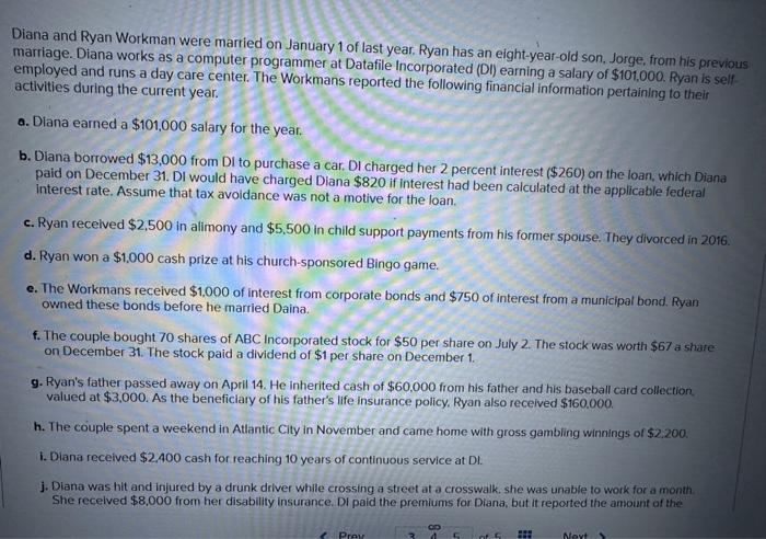 Solved Diana and Ryan workman were married on January 1 of | Chegg.com