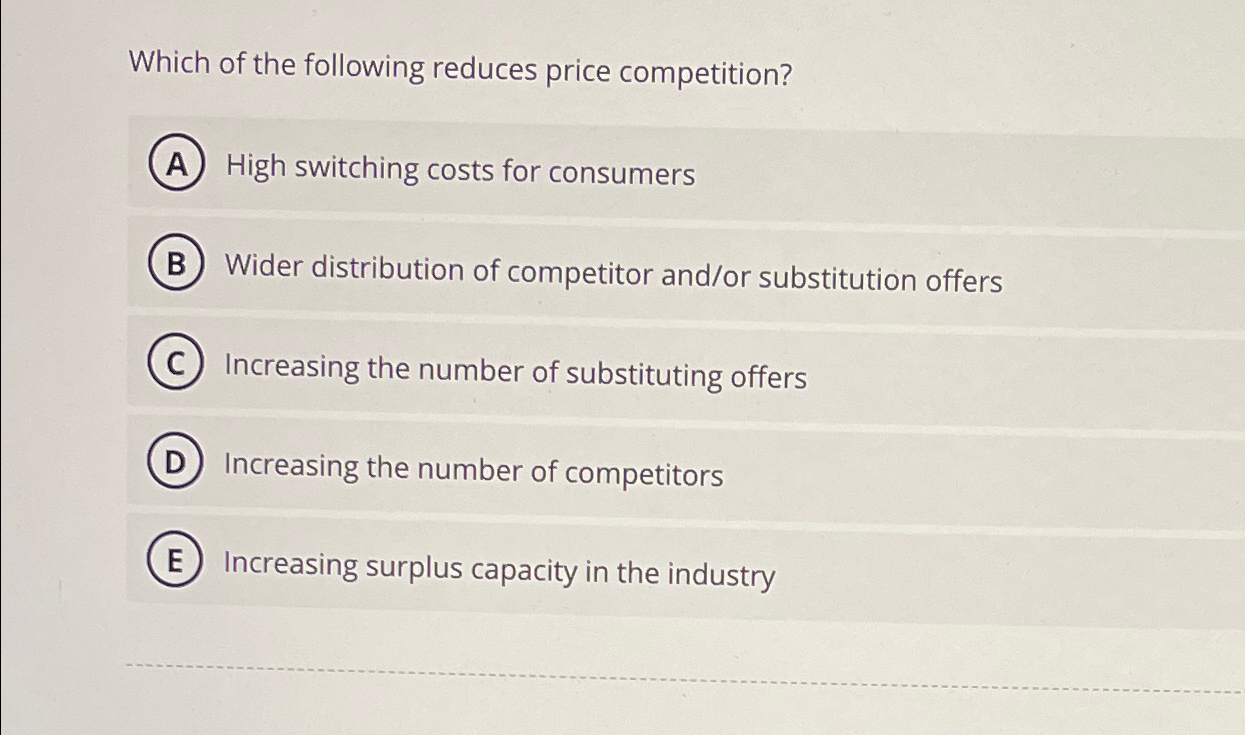 Solved Which of the following reduces price competition?High | Chegg.com