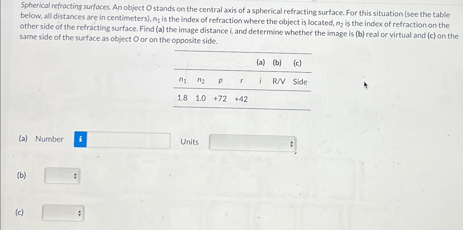 Solved Spherical Refracting Surfaces An Object O ﻿stands On
