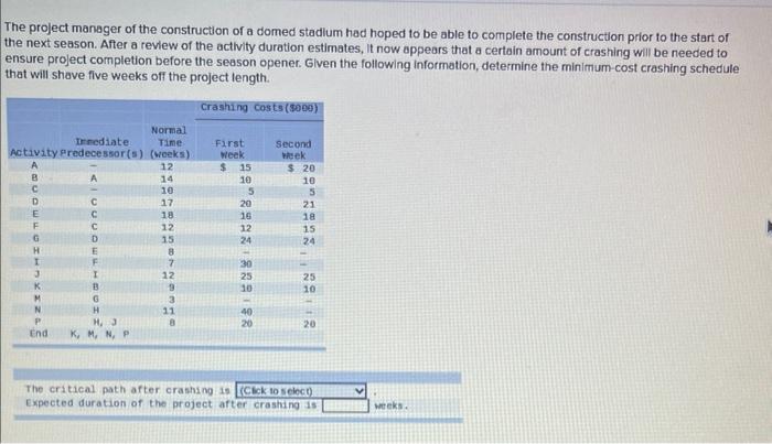 Solved The project manager of the construction of a domed | Chegg.com