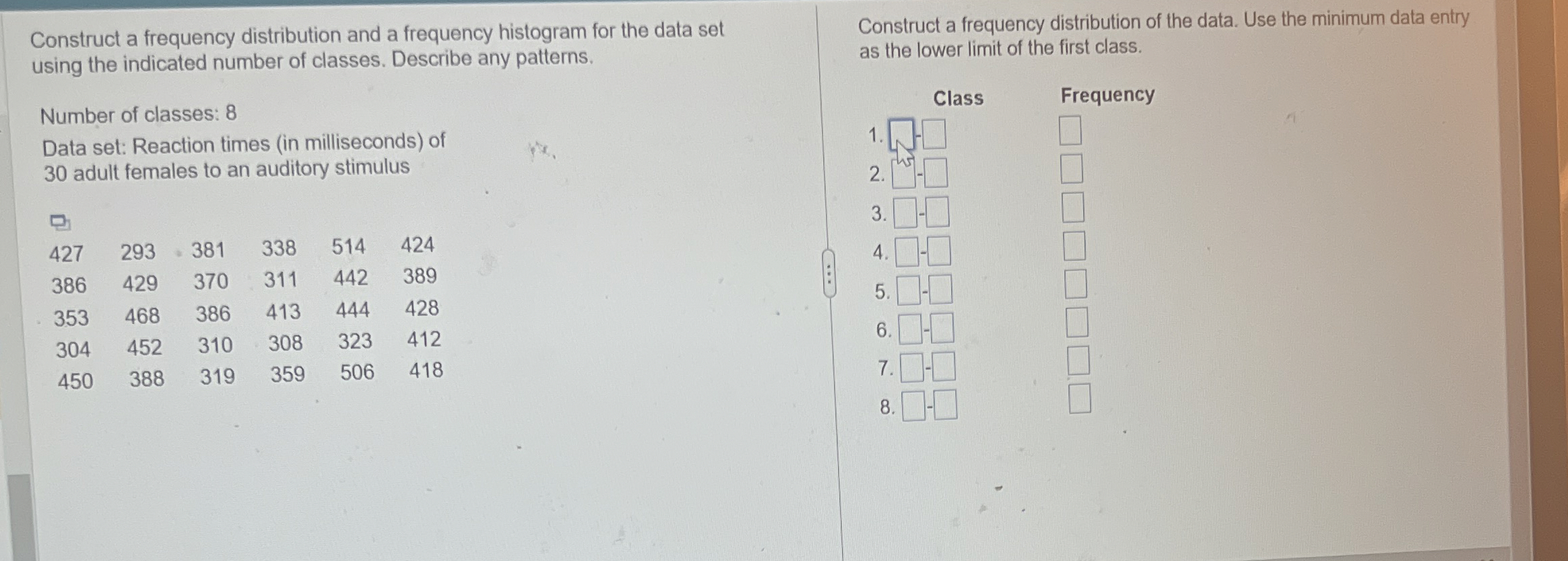 Construct a frequency distribution and a frequency | Chegg.com