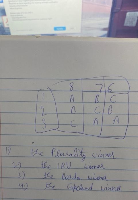 Solved 19 3.) 8 76 A BC 2 B C/ B A A c the Plurality winner | Chegg.com