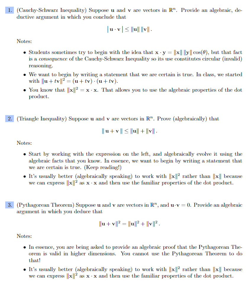 Solved (Cauchy-Schwarz Inequality) ﻿Suppose u ﻿and v ﻿are | Chegg.com