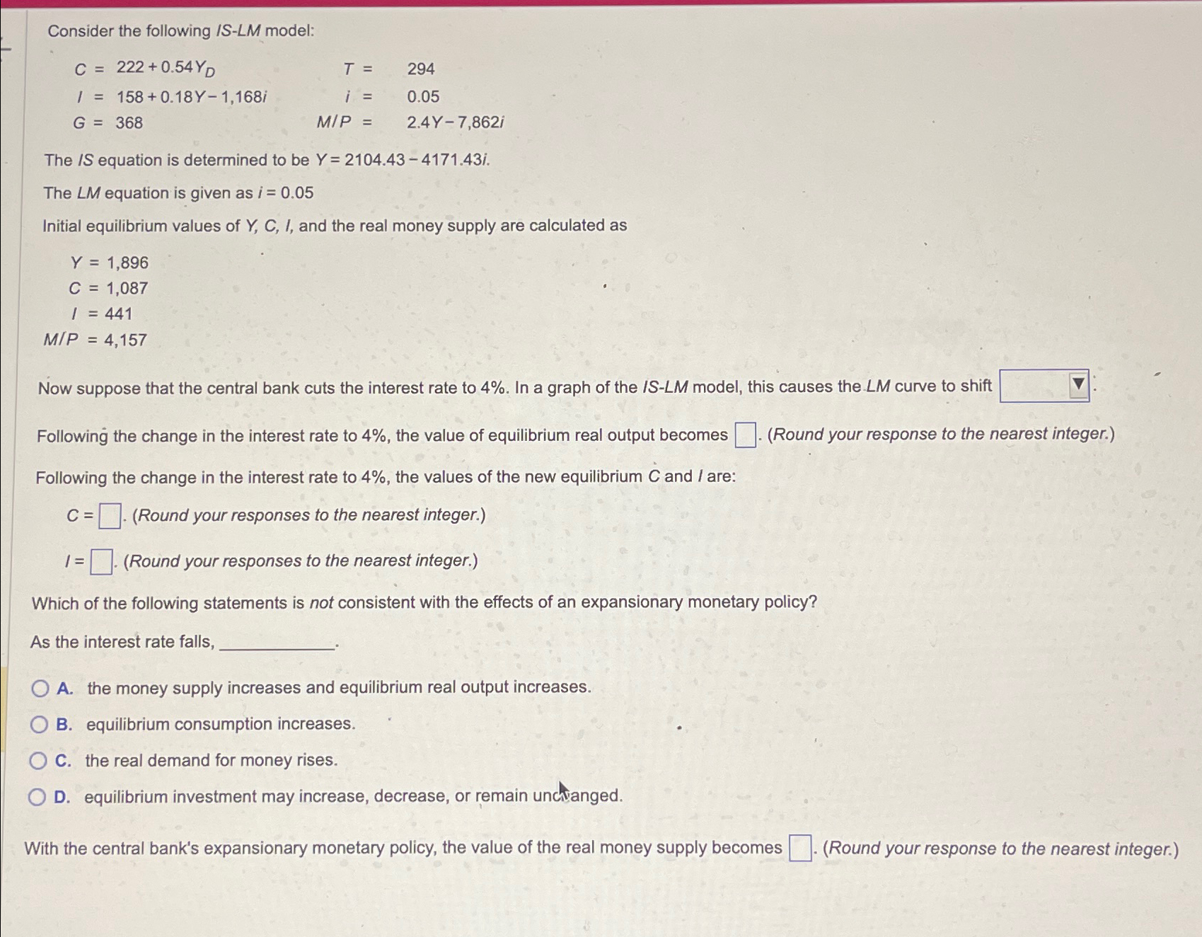 Solved Consider the following IS-LM | Chegg.com