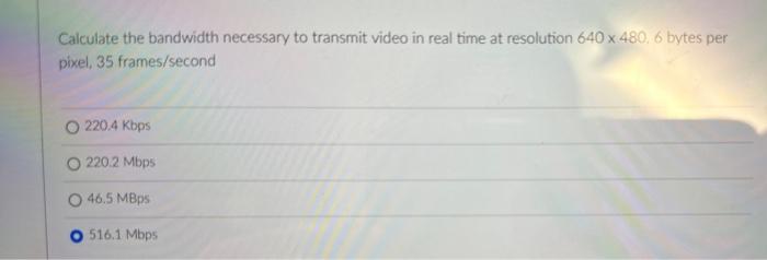 Solved Calculate the bandwidth necessary to transmit video | Chegg.com
