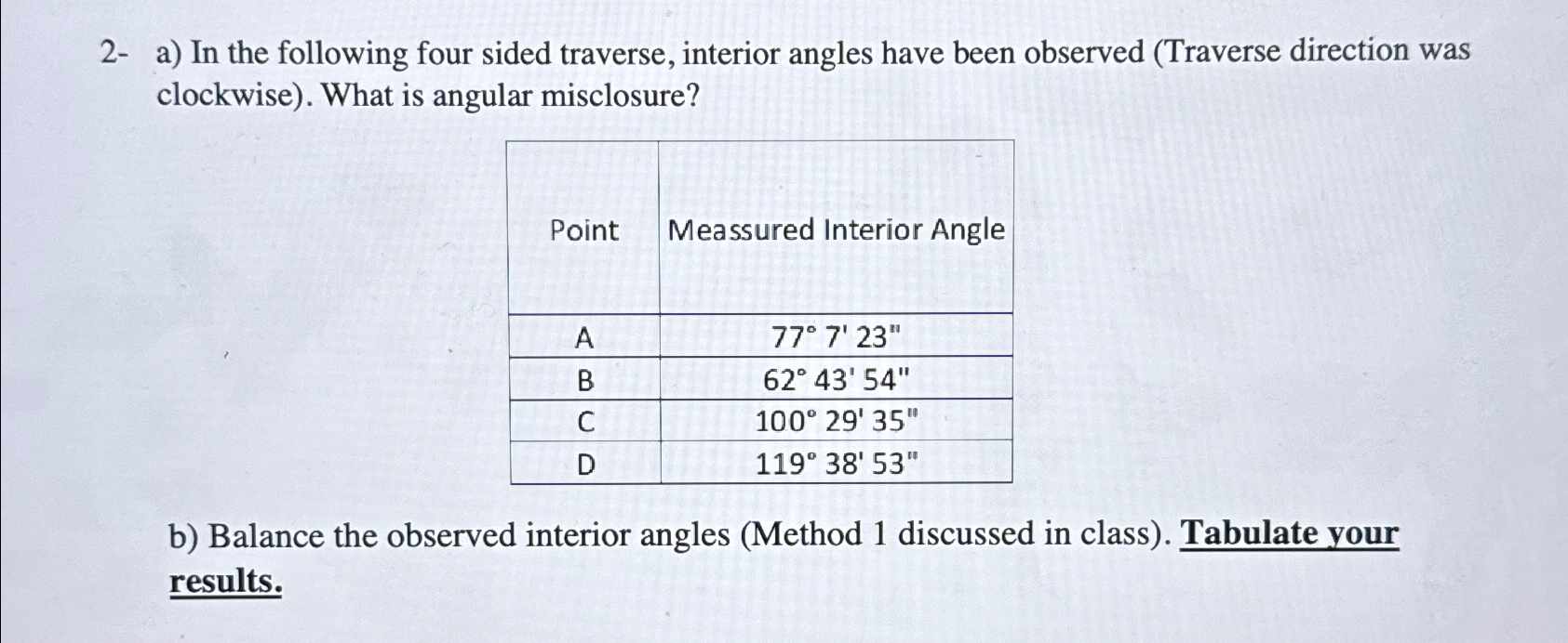Solved 2- ﻿a) ﻿In the following four sided traverse, | Chegg.com