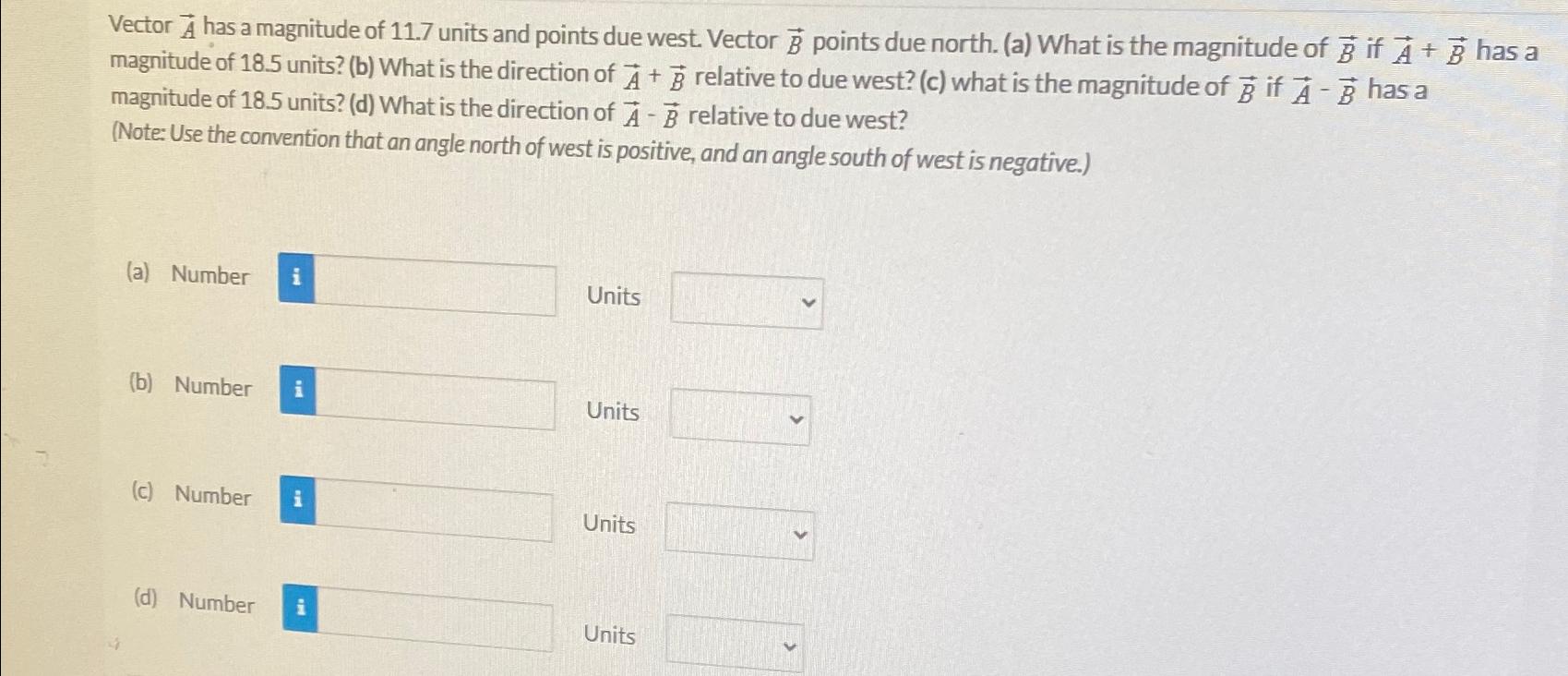 Solved Vector vec(A) ﻿has a magnitude of 11.7 ﻿units and | Chegg.com