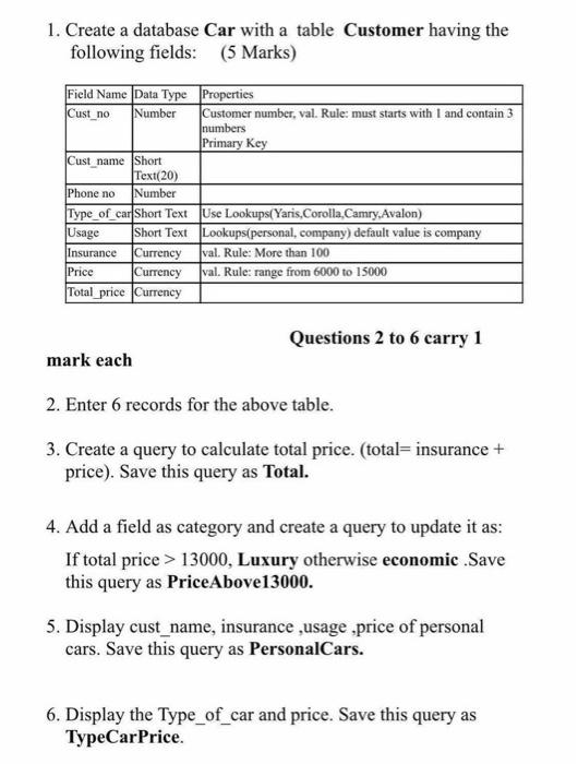 Solved create Access database, all solution steps has to be | Chegg.com