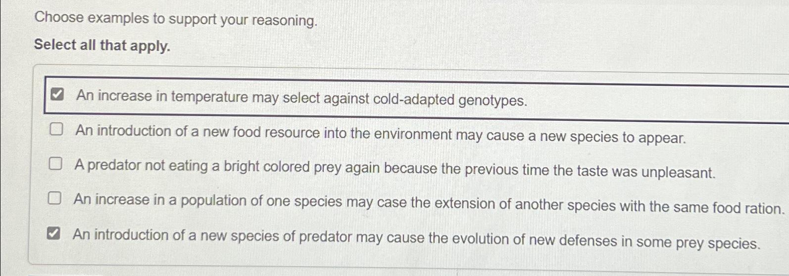 Solved Choose examples to support your reasoning.Select all | Chegg.com