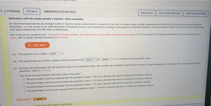 Solved 1. (-/1 Points) DETAILS USEESTAT4 21.6.501.XP.S, MY | Chegg.com Solved 1. (-/1 Points) DETAILS USEESTAT4 21.6.501.XP.S, MY | Chegg.com