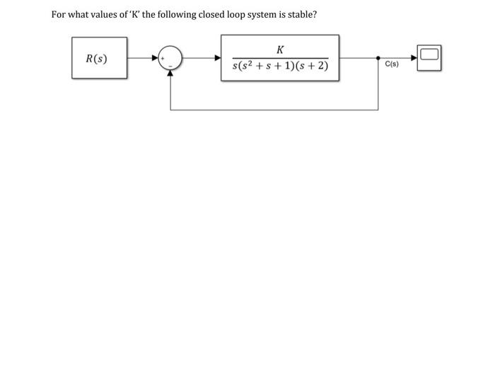 Solved For what values of ' K ' the following closed loop | Chegg.com